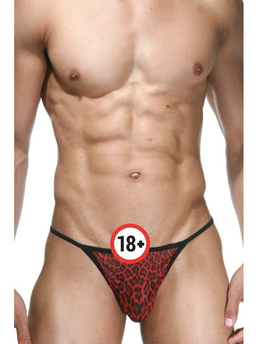 Мужские трусы тонги, стринги бордовые с леопардовым принтом LaBlinque LB15336 L/XL (48-50)