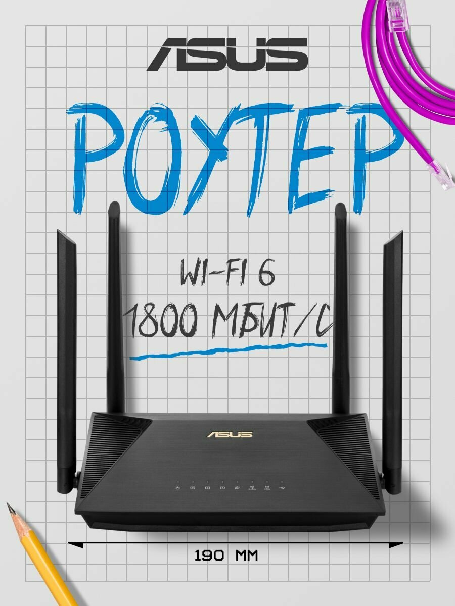 Беспроводной маршрутизатор ASUS RT-AX53U 802.11 a/b/g/n/ac/ax 2,4 ГГц и 5ГГц