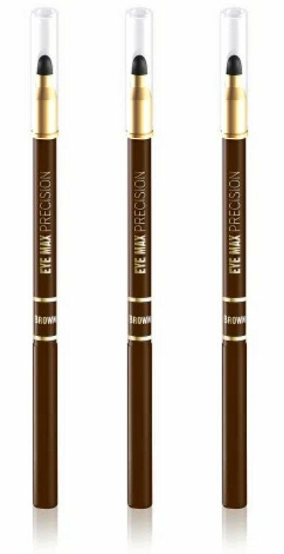 Карандаш для глаз автоматический Eveline, Eye Max Precision, с растушевкой, коричневый, 3 шт