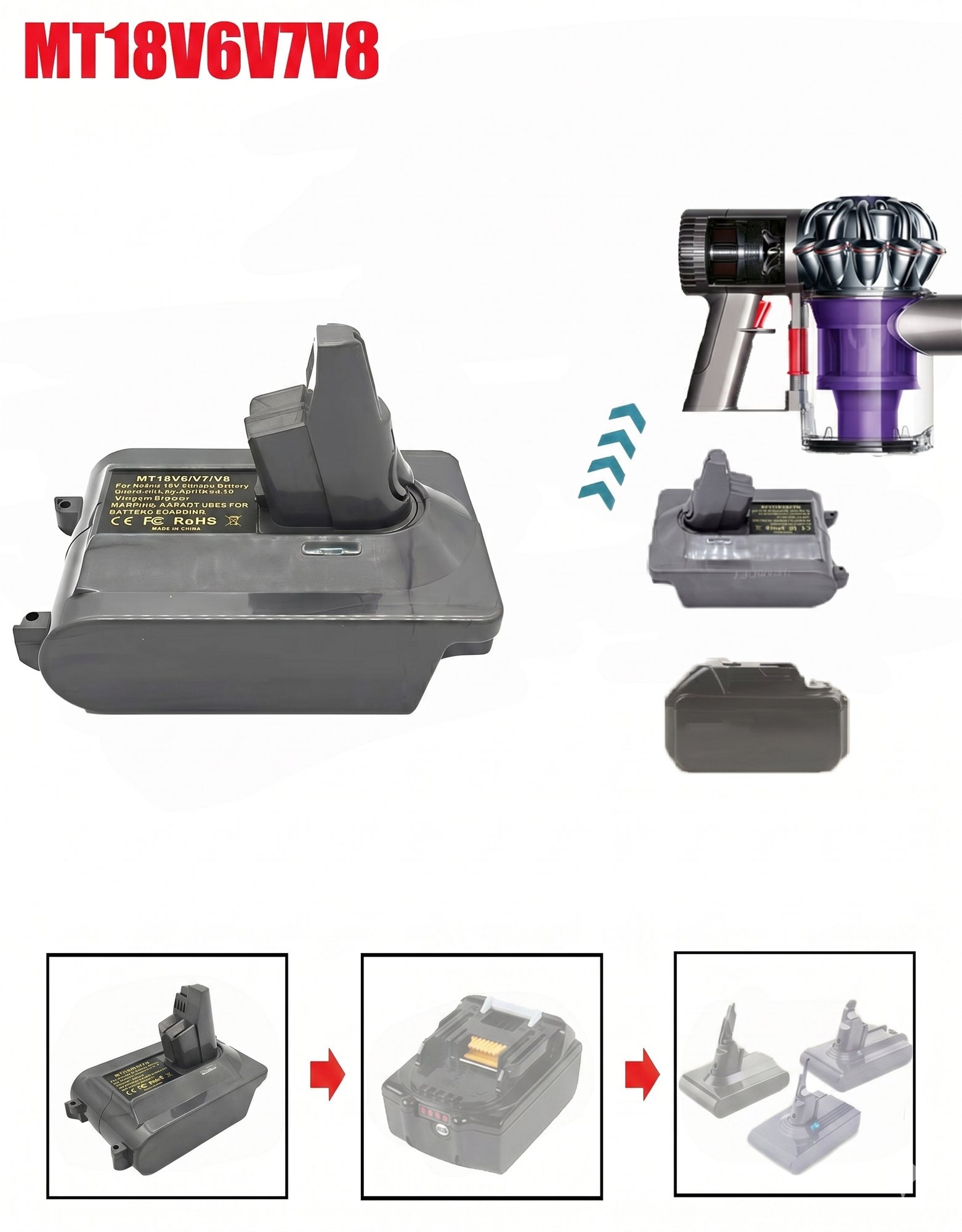 Адаптер MT18V6V7V8 для литиевых аккумуляторов Makita 18В под пылесосы Dyson V6 V7 V8 Animal