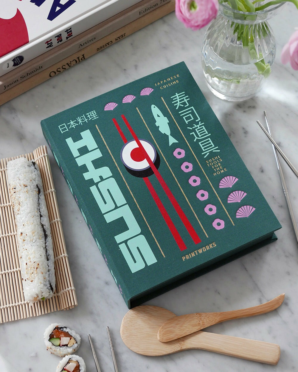 Printworks Набор приборов для приготовления суши The Essentials SUSHI Tools, 3 предмета - White/Gold