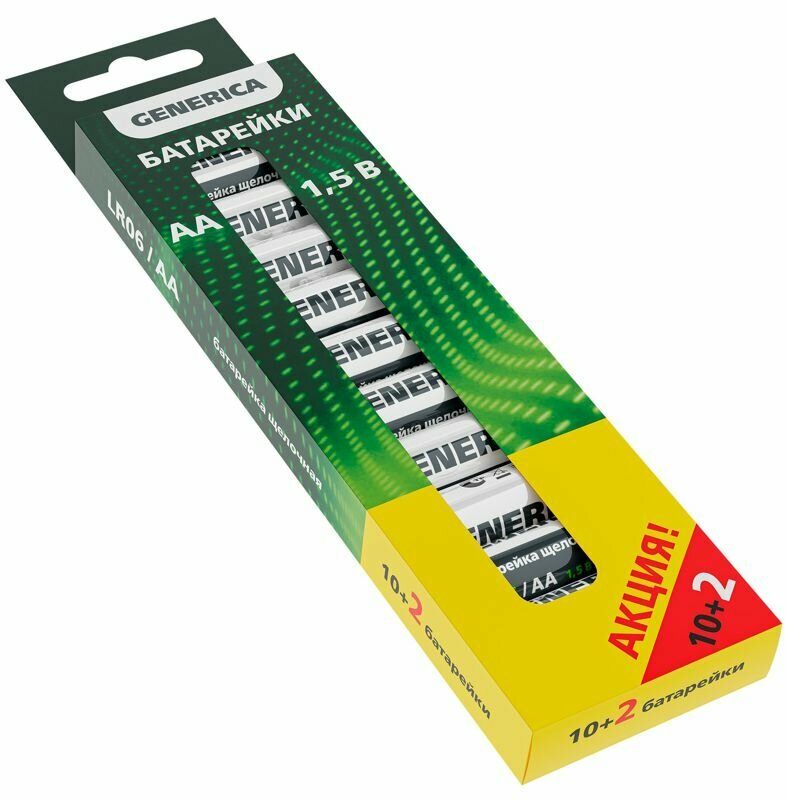 Элемент питания алкалиновый AA/LR6 Alkaline промо (уп.10+2шт) GENERICA ABT-LR06-ST-B12-G