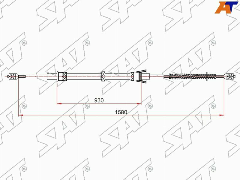 Трос ручного тормоза SAT ST-52-0035 VOLKSWAGEN POLO IV 01-09/SKODA FABIA II 07-14