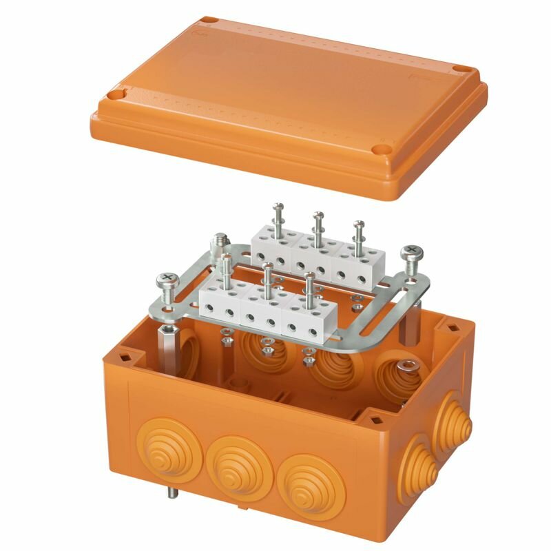 Коробка FS 240х190х90мм IP55 8п 450В 32А 10кв. мм с кабельными вводами и клеммниками нерж. контакт пластик. DKC FSK41810