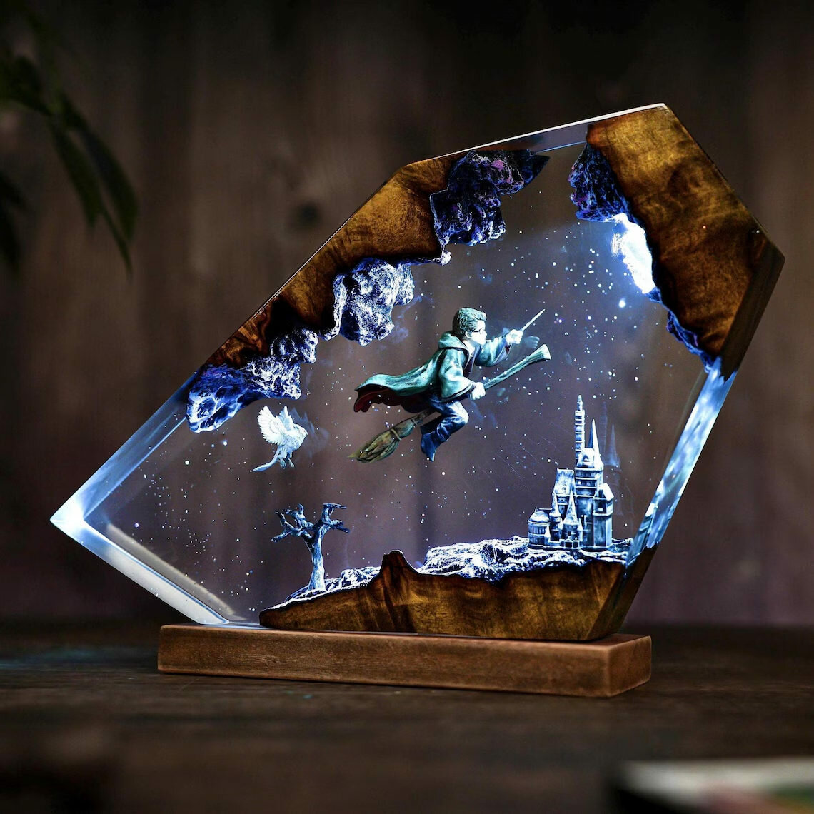 Ночник Harry Potter с дистанционным управлением, дерево + смола, USB, RGB-подсветка