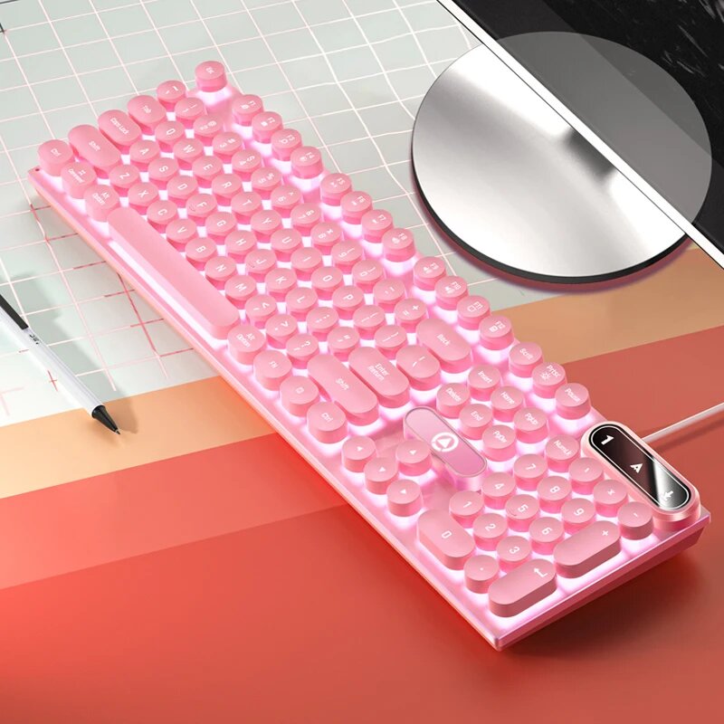 Проводная игровая клавиатура YINDIAO 104 клавиш Розовый, Pink