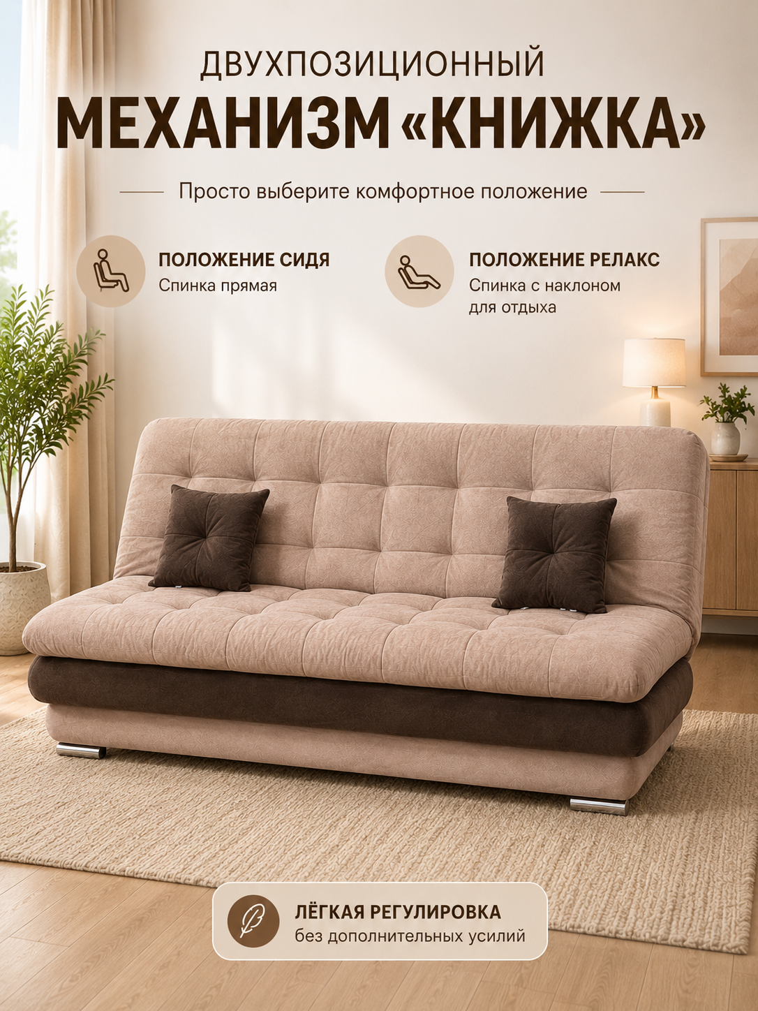 Диван-кровать книжка двухпозиционная "Нео" цвет-латте/шоколад