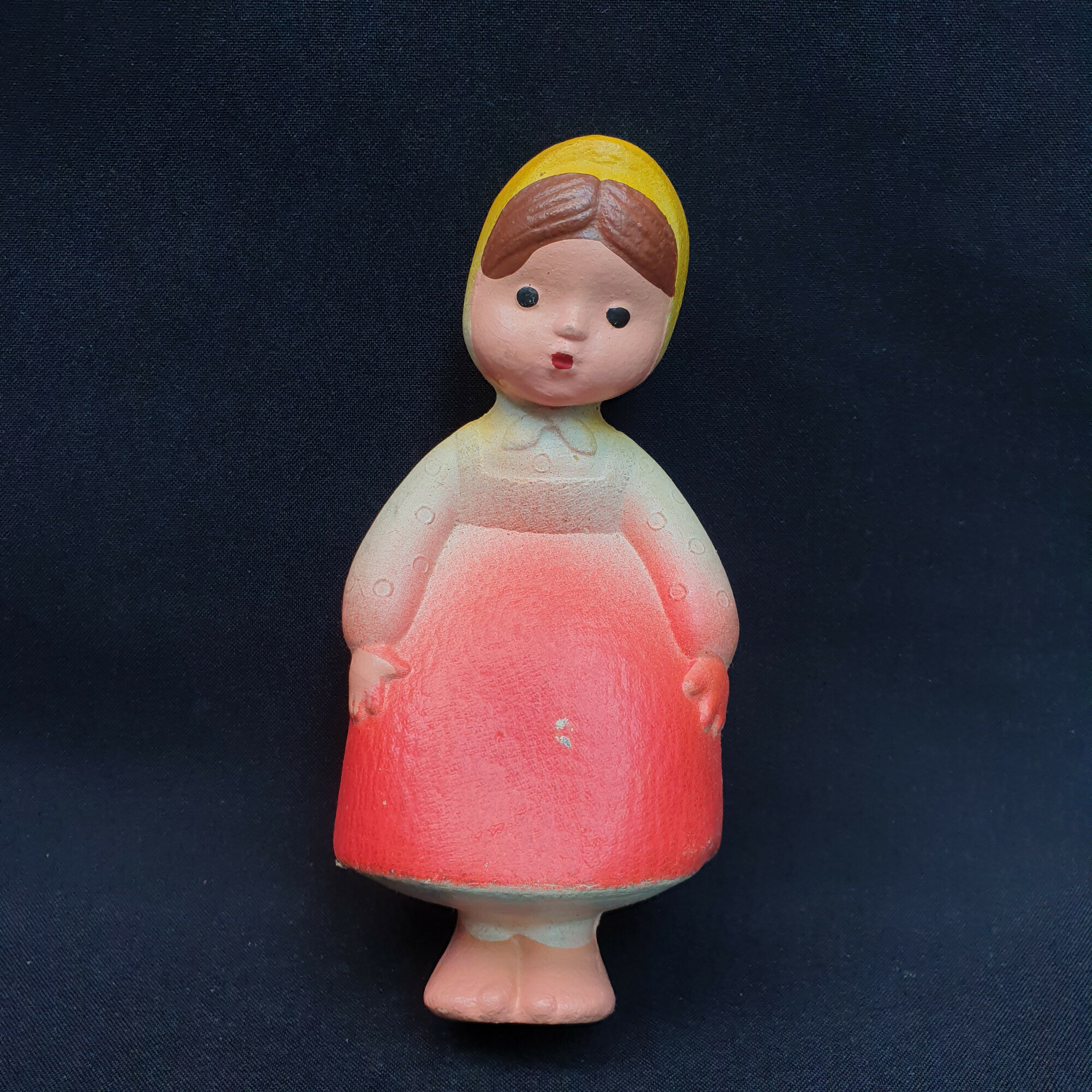 Винтажная игрушка ссср. Кукла девочка в платке, елочное украшение из папье маше 16 см