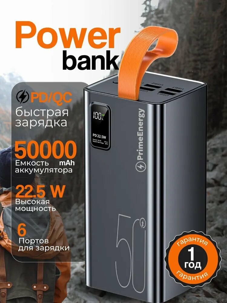 Повербанк Powerbank 50000mah с быстрой зарядкой для айфона, пауэрбанк, внешний аккумулятор для телефона, черный