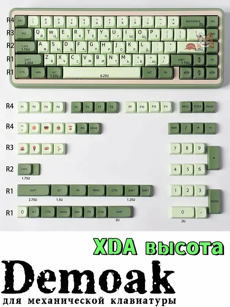 Кейкапы для механической клавиатуры Demo AK-01 ENG + RU, pbt, XDA, зеленый