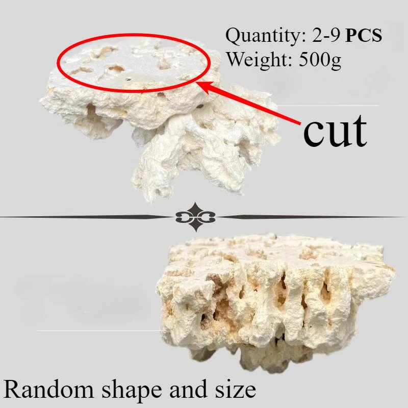 Натуральный коралловый камень для аквариума Белый, cut 500G