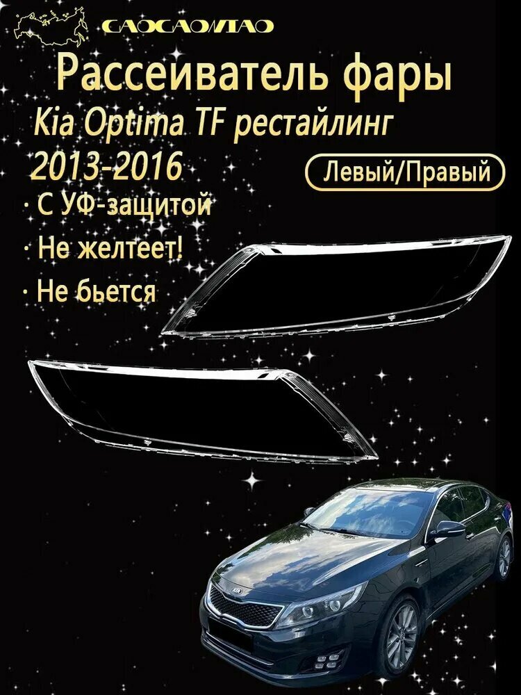 Ремкомплект фары, 2 шт, арт. Рассеиватель фары на Kia Optima TF рестайлинг 2014-2015 выбор левый правый комплект поликарбонат с УФ-защитой не желтеет.