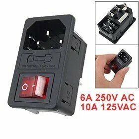 (S I A H) (R) Входная розетка с предохранителем 10A 250V 3-контактный IEC320 C14