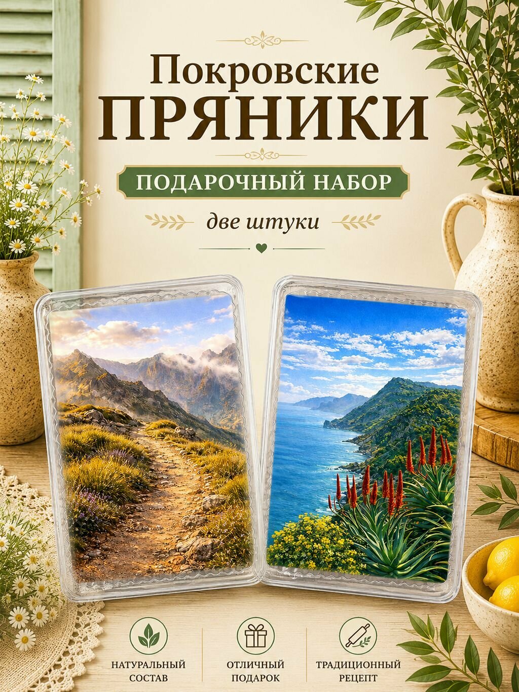 Подарочный набор покровских пряников 2 шт по 140 гр "Тропинка в горах" и "Мадейра"