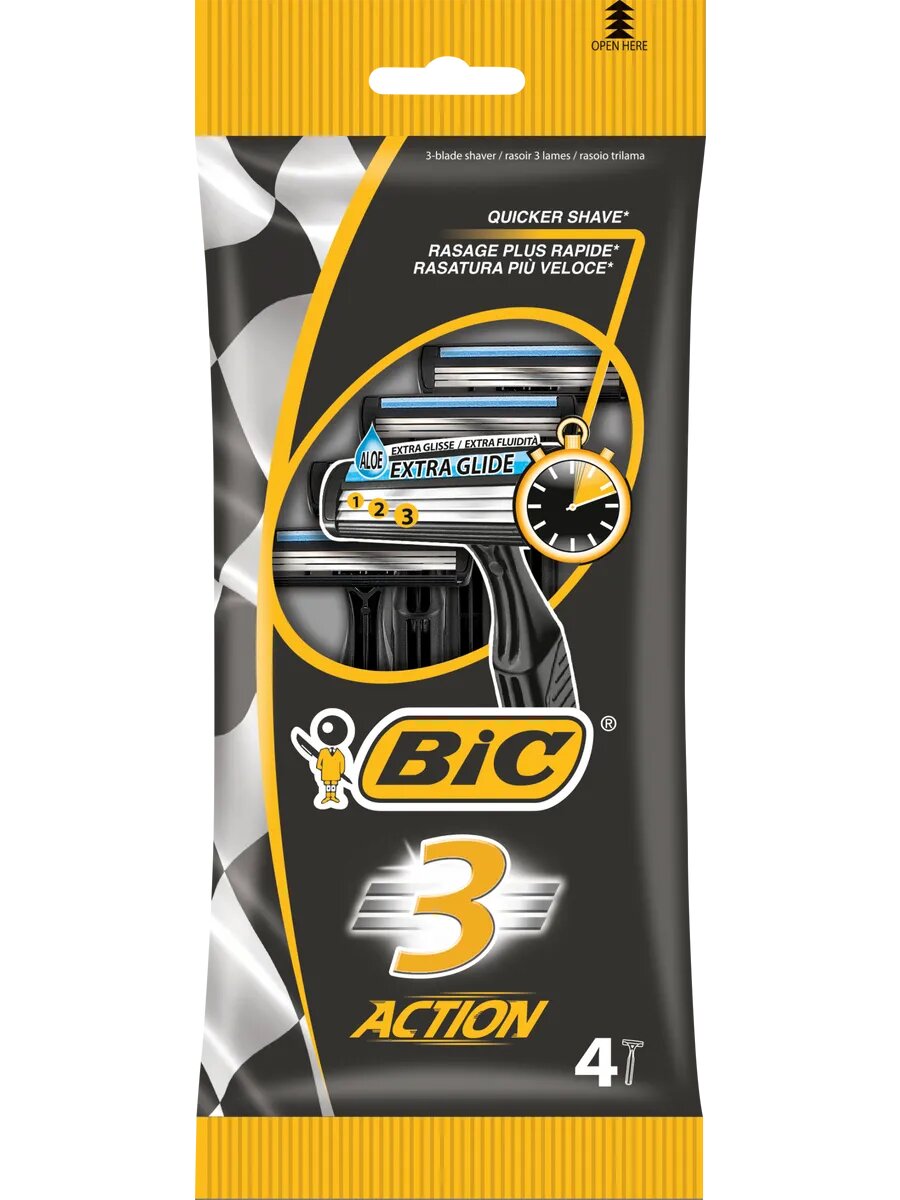 Бритвы мужские BIC 3 Action, 4шт