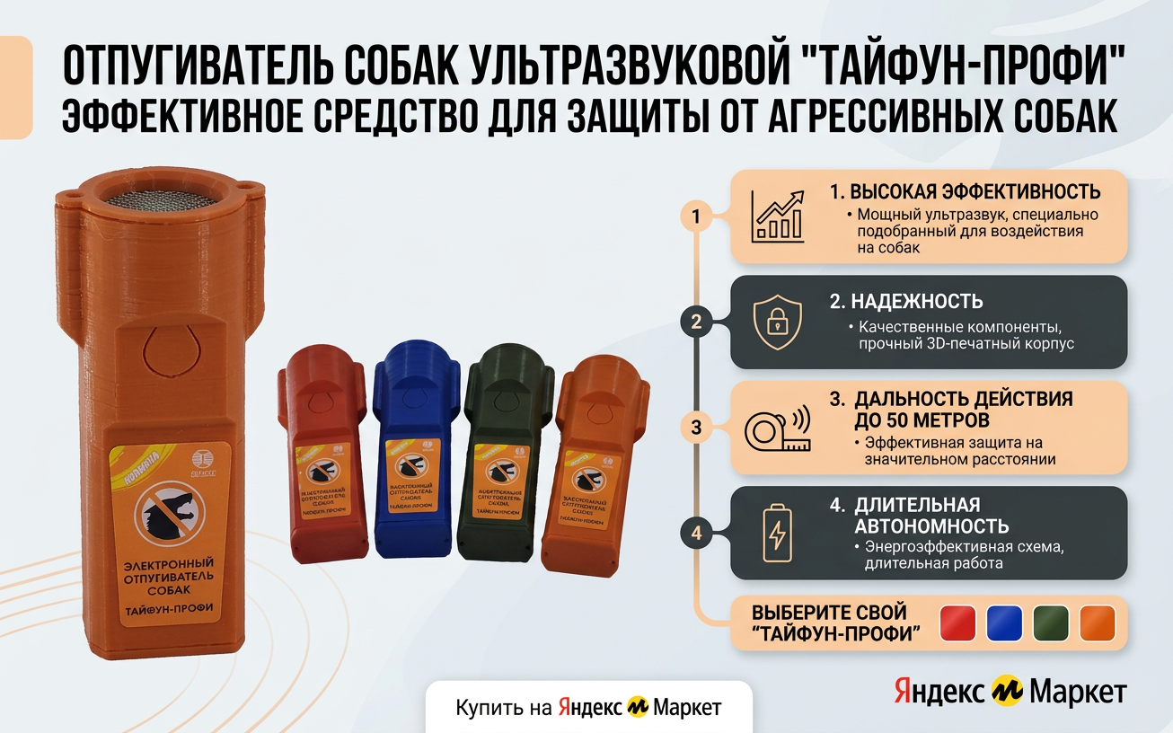 Отпугиватель для собак "Тайфун Профи", ультразвуковой, до 50м