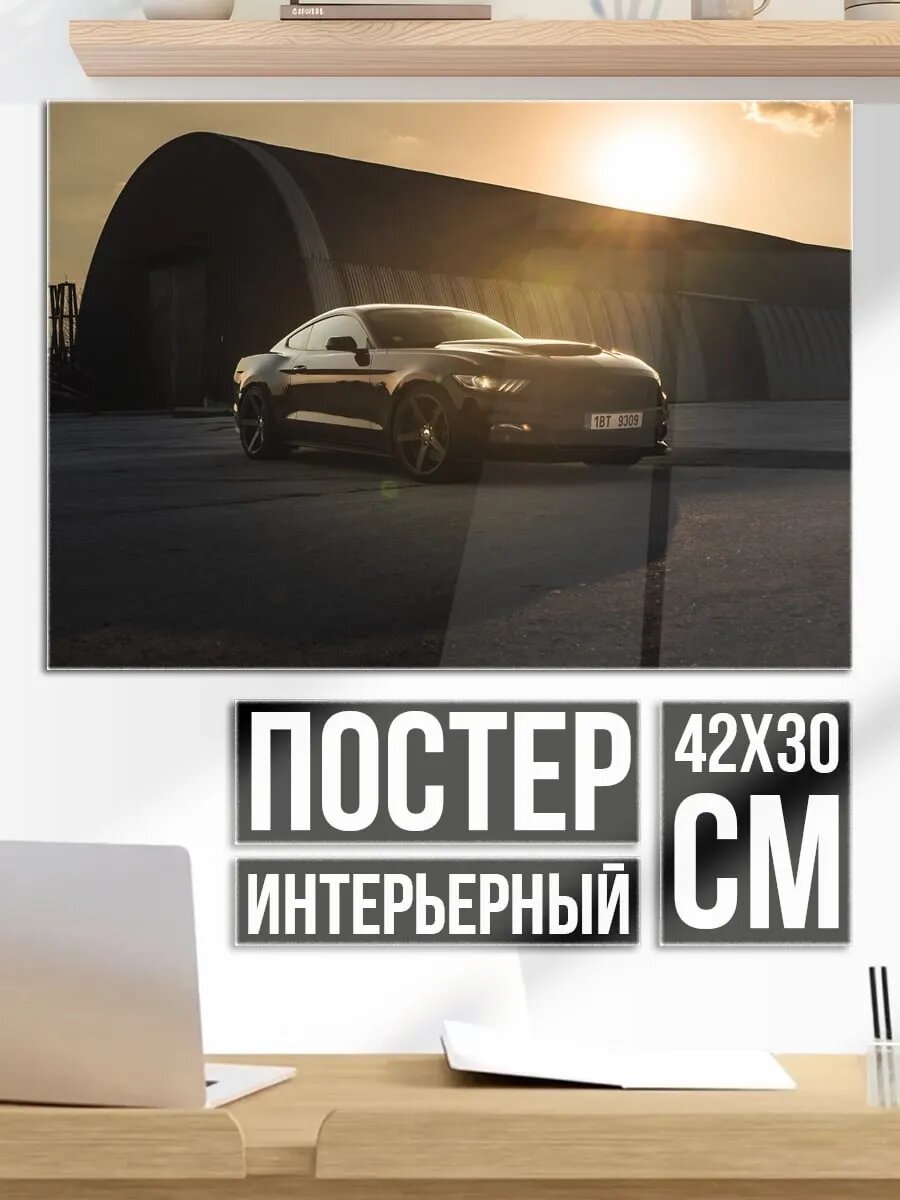 Плакат постер черный маслкар закат