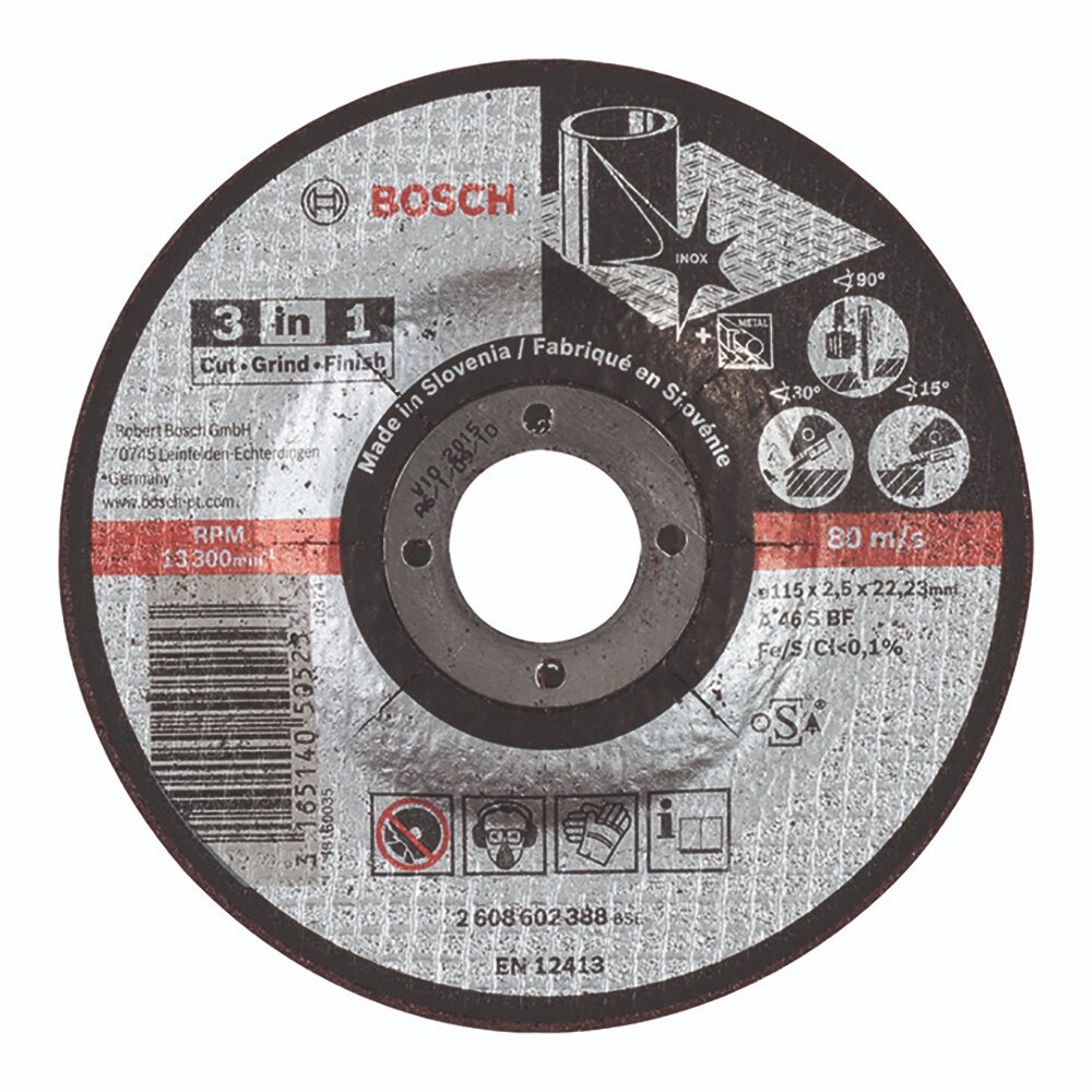 Круг отрезной 3 в 1 для УШМ по металлу (115х2,5х22,23 мм) Bosch 2608602388