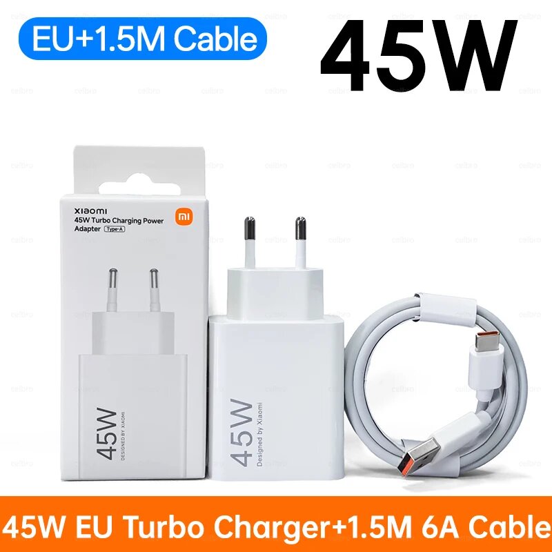Зарядное устройство Xiaomi 120W 90W 67W 45W с турбо-быстрой зарядкой и кабелем для 45W EU with 1.5m