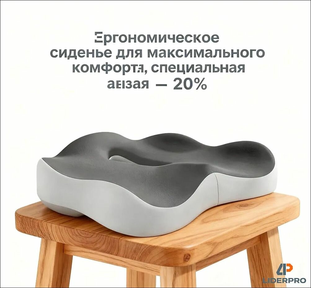 Ортопедическая подушка для сидения, из пены с памятью, 43×38×10 см