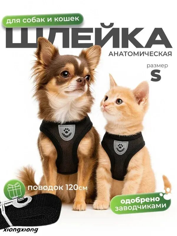 Шлейка для кошек с поводком, анатомическая, размер S, для собак мелких пород