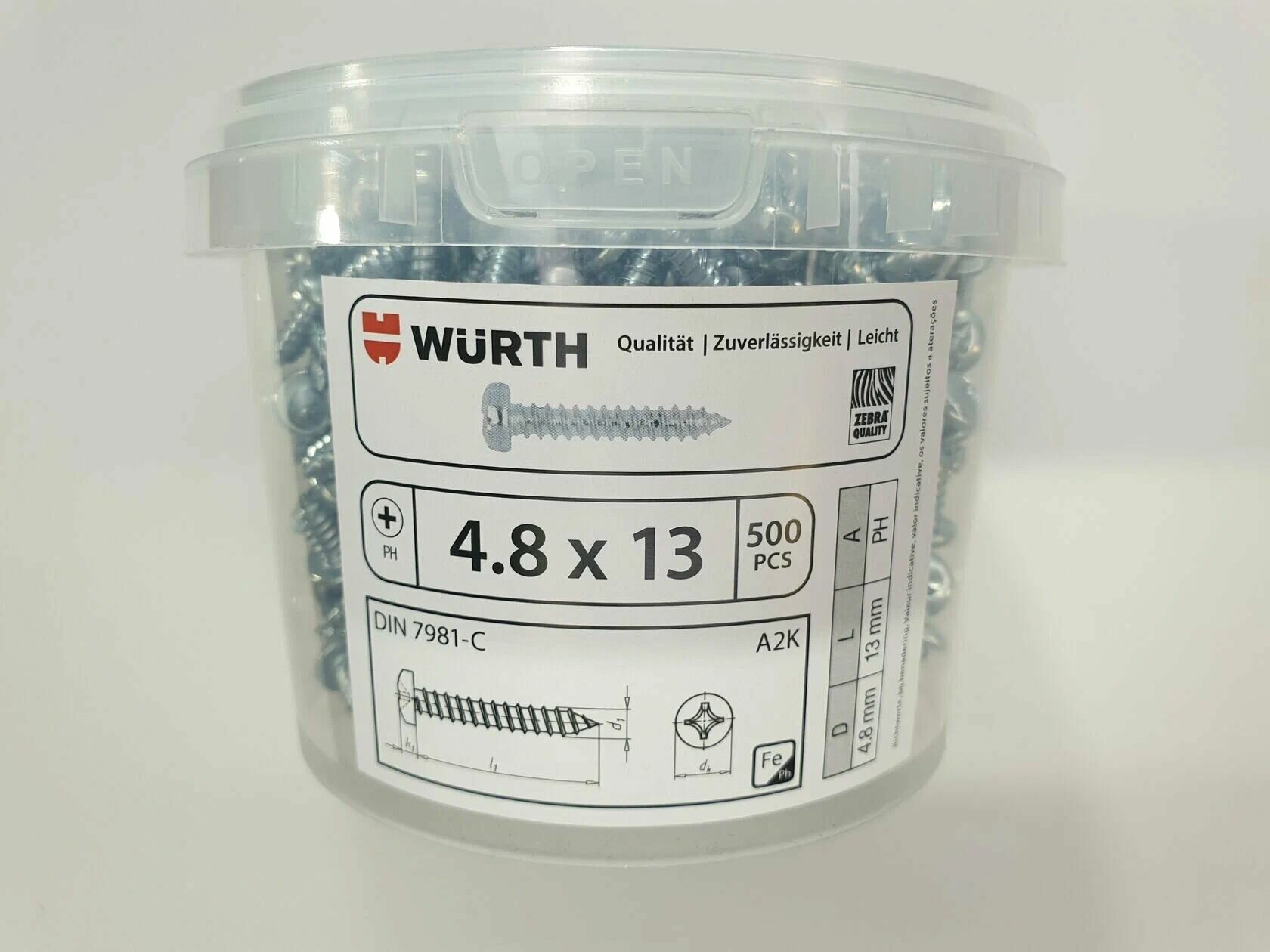 Саморез по металлу DIN 7981-C 4.8x13 PH (500 pcs) WURTH, Германия