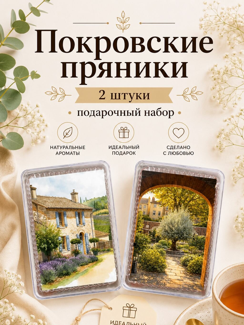 Подарочный набор покровских пряников 2 шт по 140 гр "Тенистый двор" и "Белый коттедж"