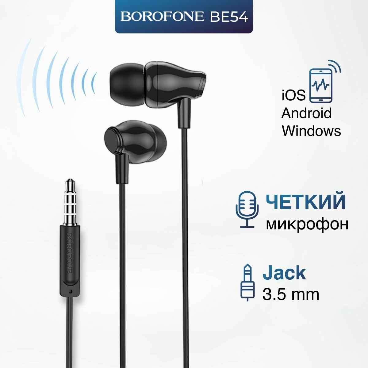 Наушники проводные с микрофоном для телефона BM61 Wanderer 3.5 мм jack, 1.2метра