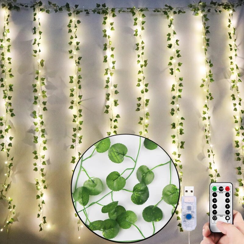 Искусственные листья плюща гирлянда LED 12 шт. 12pcs with light 2