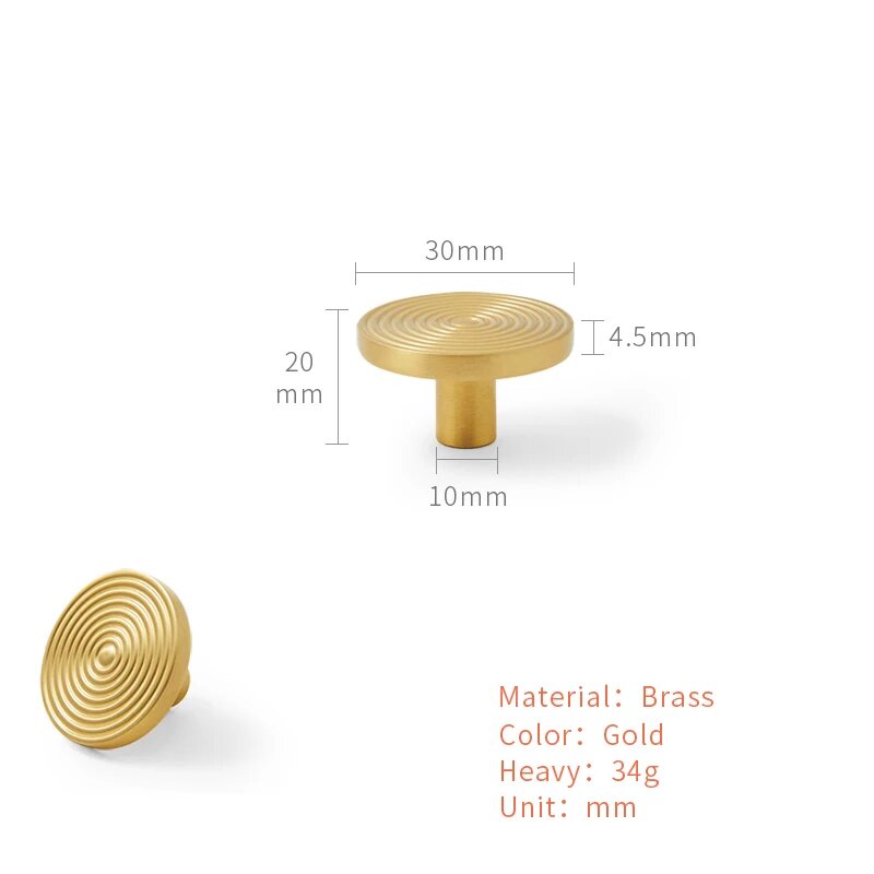 Сантая Латунные золотые ручки для мебели 30mm