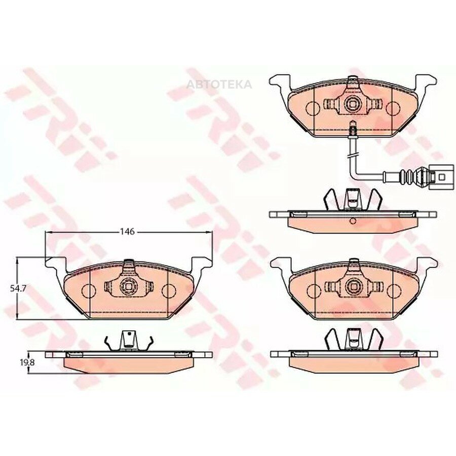 Колодки торм. пер. TRW GDB2108 VW Bora 1,4-2,0/1,9TDI 10/98-> , Golf IV Variant 1,6/1,8/1,9TDI 5/99-> , AUDI A3 1,6 8/00-03 , SKODA Oc