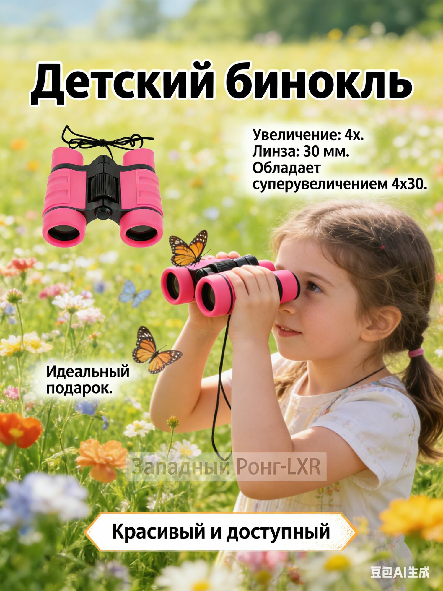 Игрушечный детский бинокль розового цвета с регулировкой для прогулок на природе