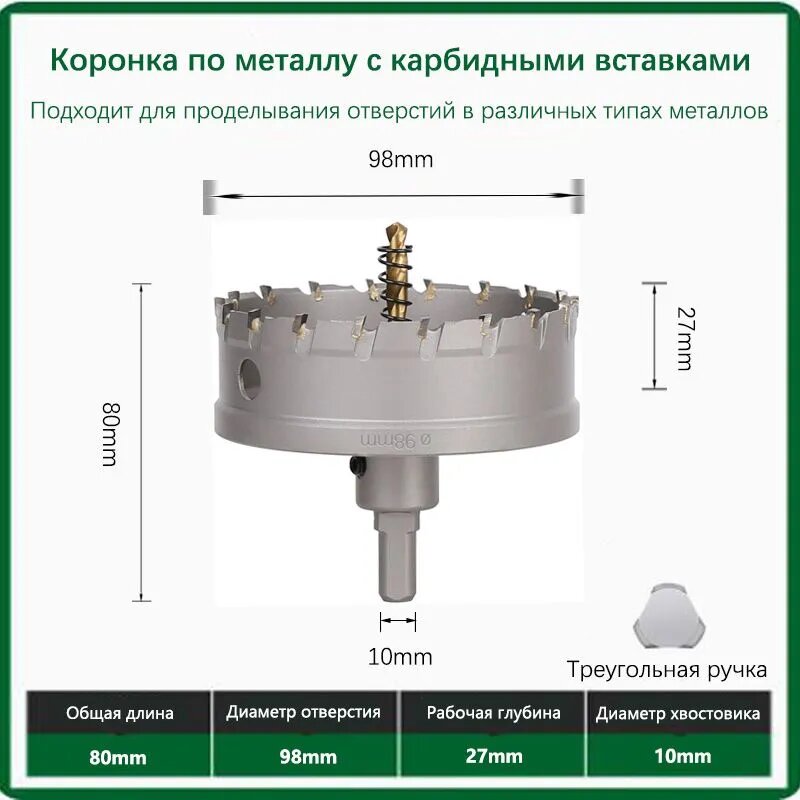Коронка по металлу с карбидными вставками 98мм 1шт.