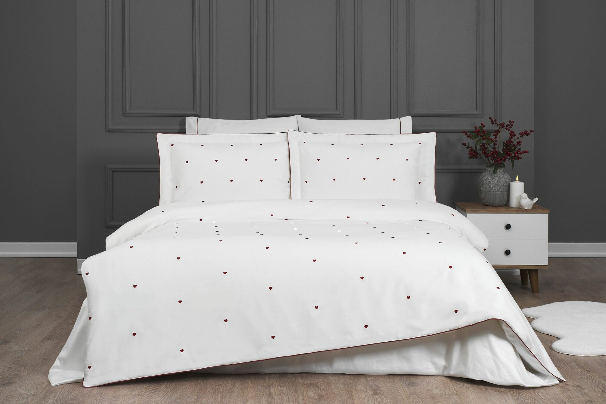 Комплект постельного белья Tivolyo Home TIAMO белый - красный