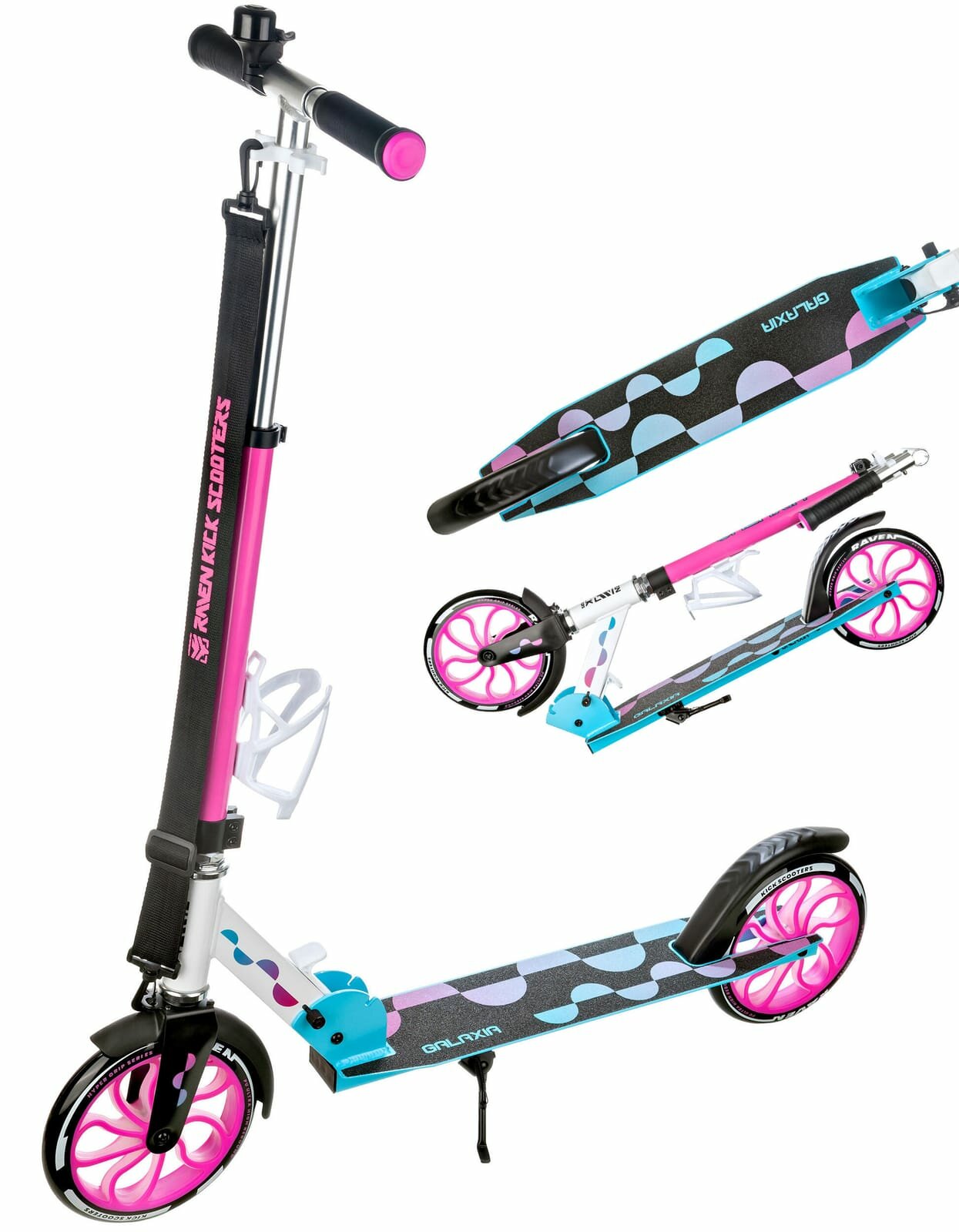 DECATHLON самокат Raven Galaxia, черный/розовый/синий, 200 мм