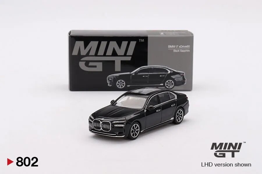 Коллекционная машинка MINI GT 1/64 #802 BMW i7 xDrive60 Black Sapphire