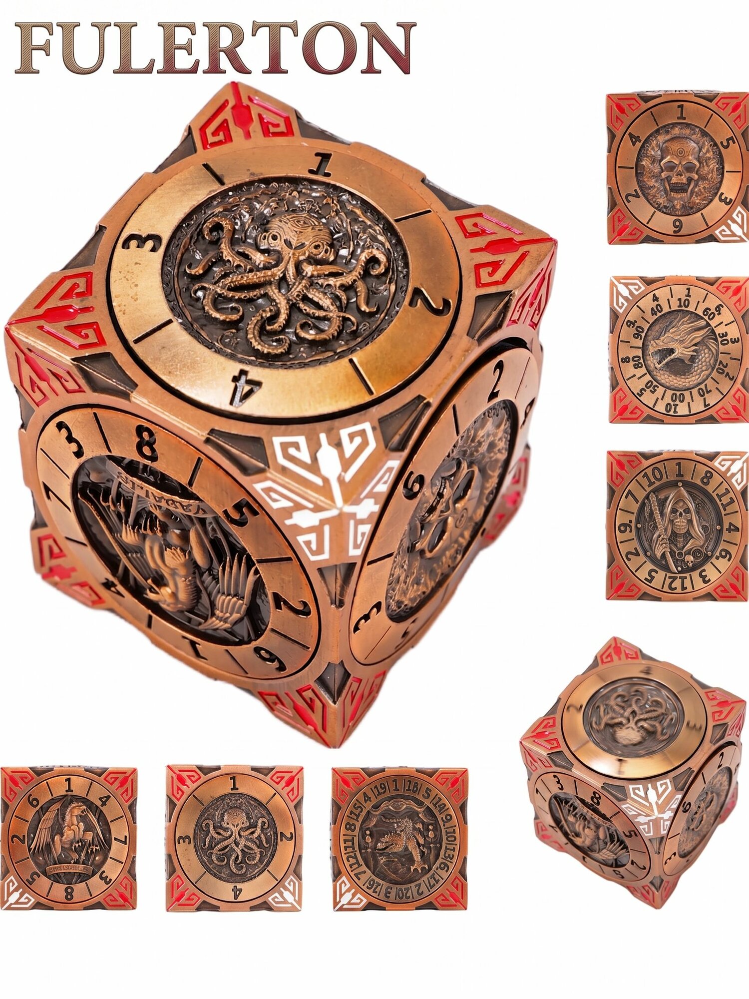 2026 Новые DND Spinner Dice, металлические кубики 7-в-1 с трехмерным облегчением для подземелий и подарков Dragons, многогранных ролевых игровых костей, аксессуаров RPG Fantasy D & D для DM & Player.