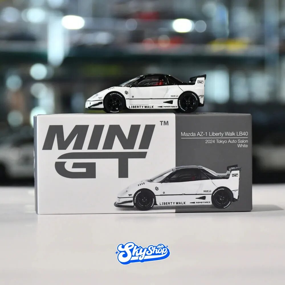 Машинка металлическая модель MINI GT 1:64 #953 Mazda AZ-1 Liberty Walk LB40 White 2024 Tokyo Auto Salon