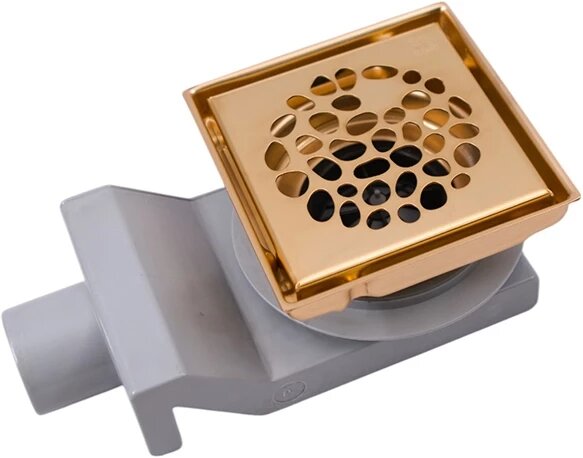 Душевой трап Plumberia Selection Stones PSS13OB 131x131/50 см, с решеткой, перфорированный, золотой матовый