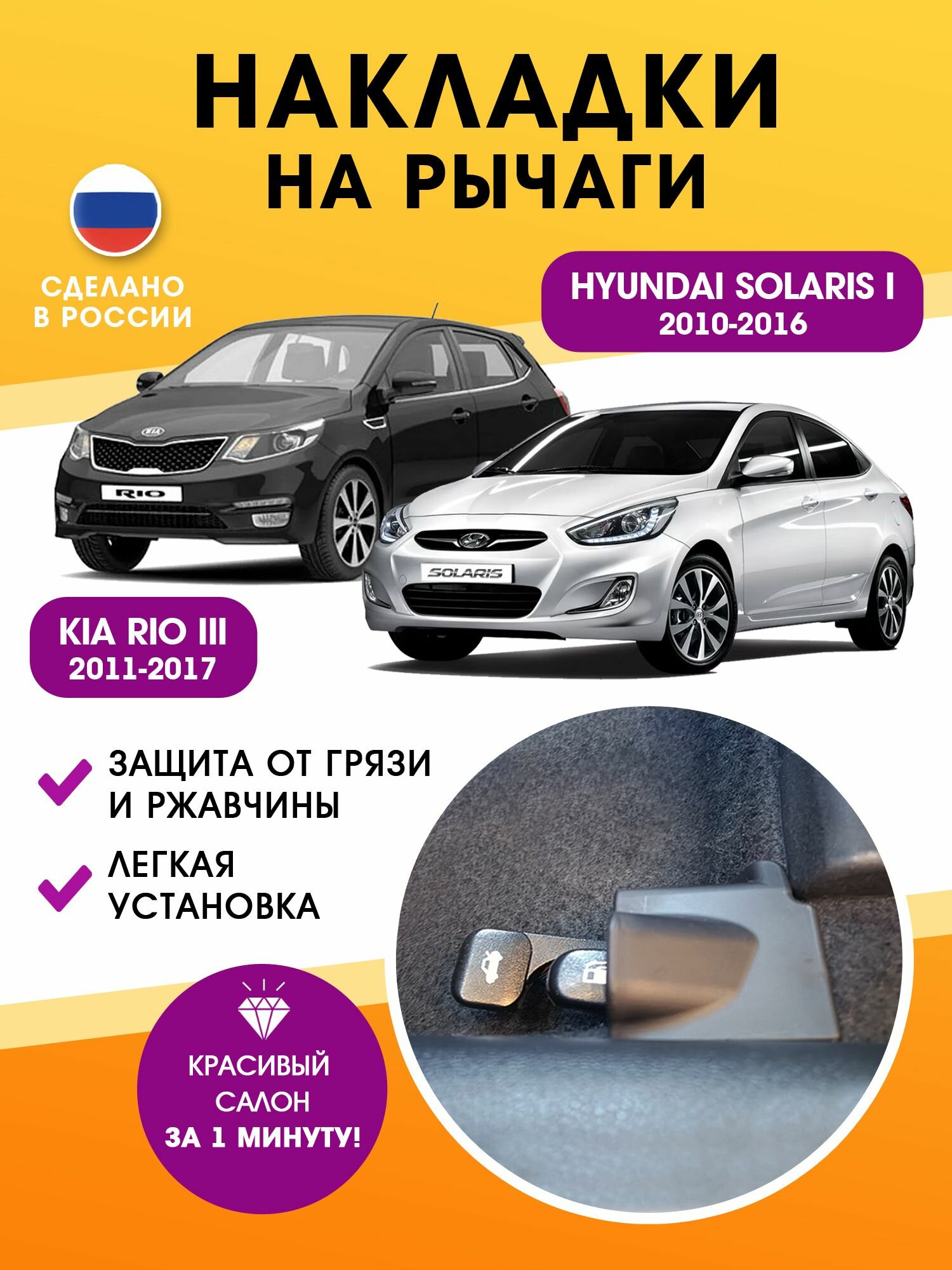 Накладка на рычаг открывания багажника, лючка бензобака Киа Рио 3, Хендай Солярис, аксессуары в салон
