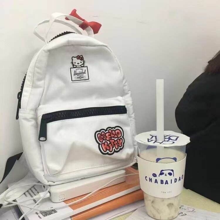 Белый рюкзак Hello Kitty, мультяшная студенческая дорожная сумка для хранения вещей