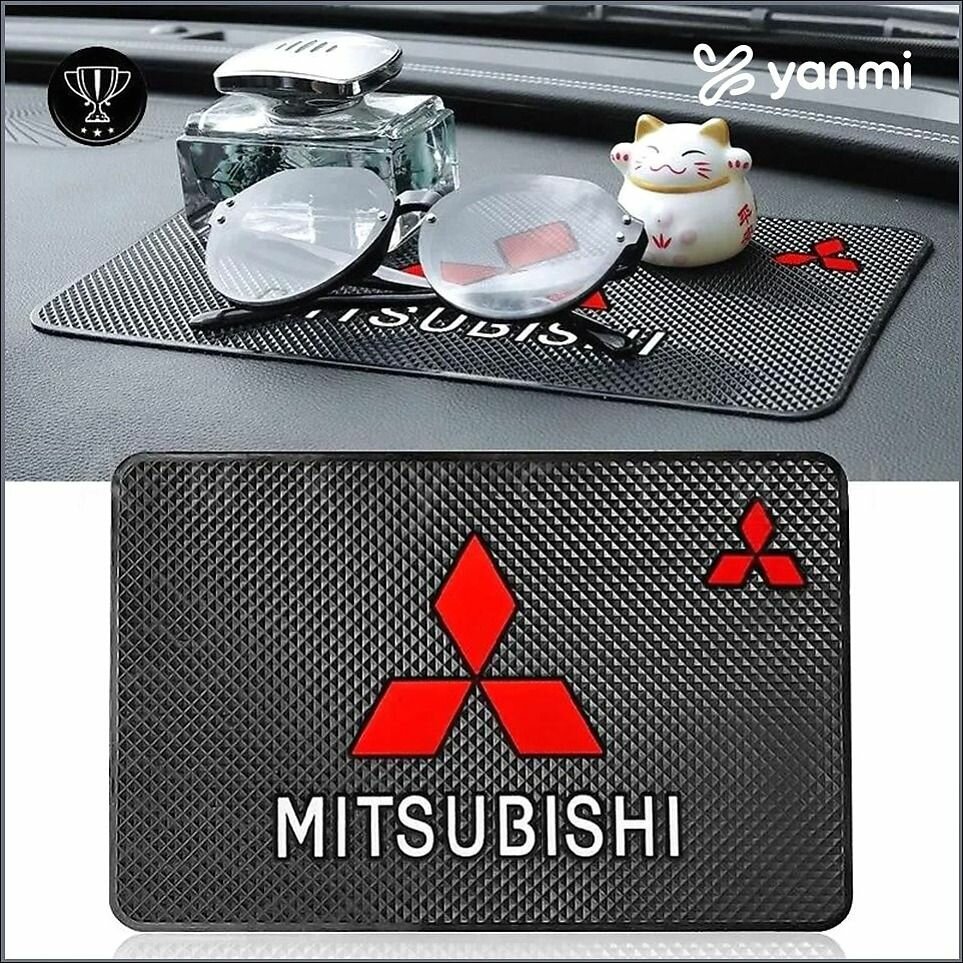 Коврик автомобильный, на торпедо, противоскользящий, с логотипом, для Mitsubishi, черный