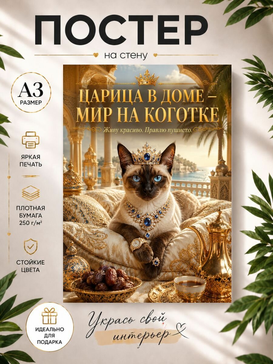Смешной постер с кошкой прикольный подарок кошатнице