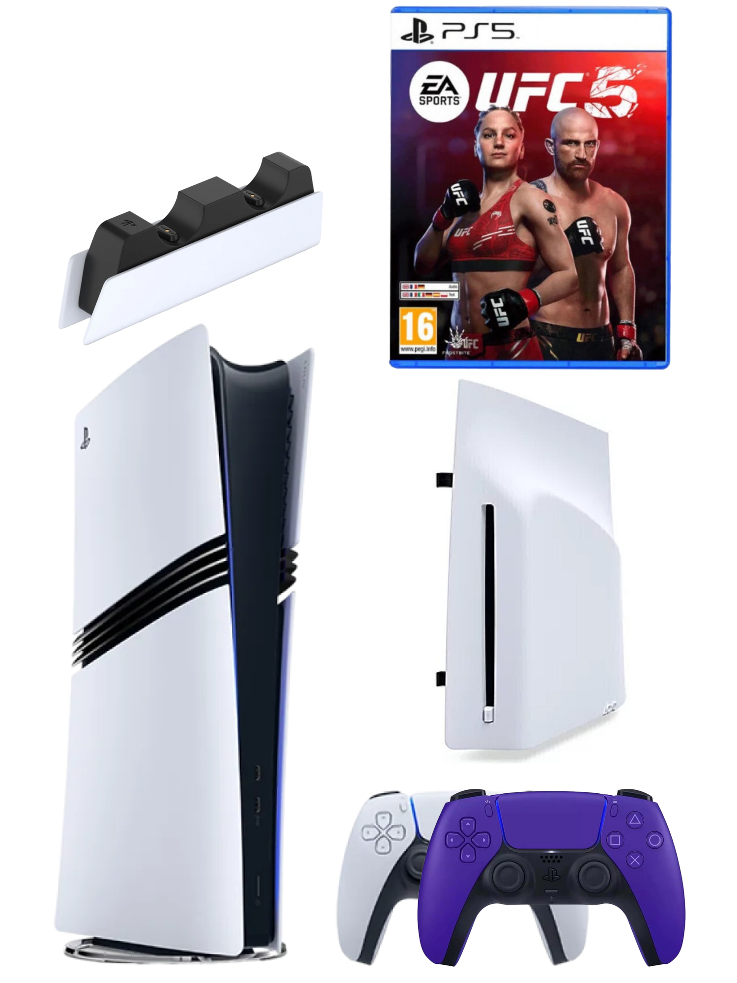 Игровая приставка Sony PS 5 Pro Digital Edition+Зарядная станция+ Дисковод +2-ой геймпад(фиолетовый)+UFC 5 , 2Tb SSD