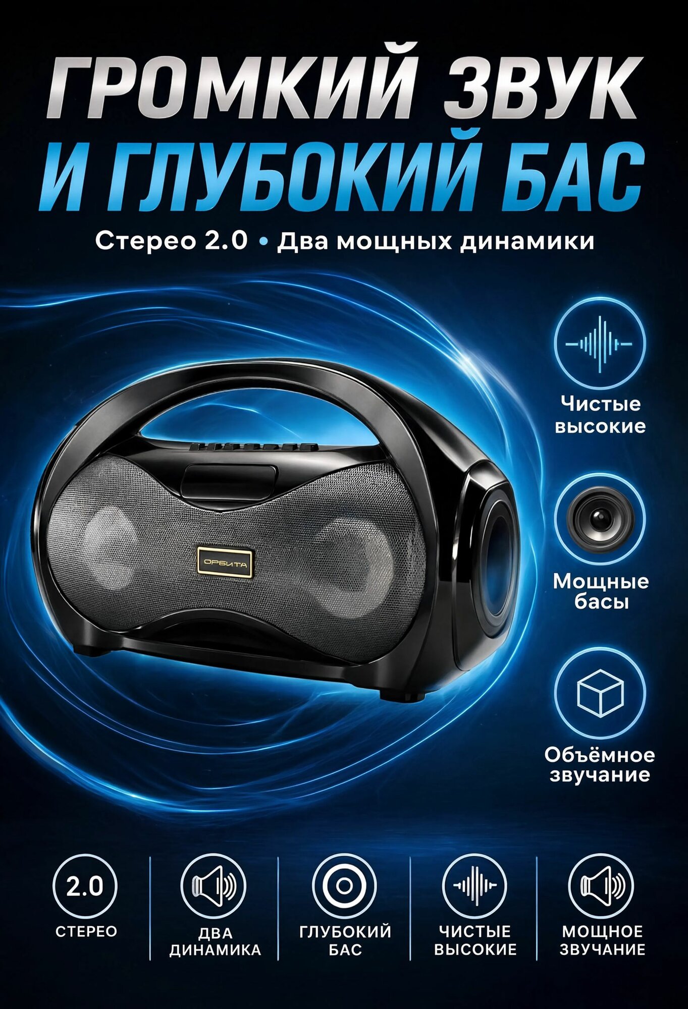 Портативная Мощная Колонка 15W Super BASS FM