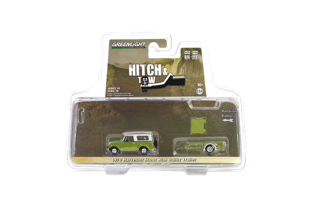Модель коллекционная GREENLIGHT Harvester scout с прицепом 1970 lime green metallic (длина примерно 15 см)