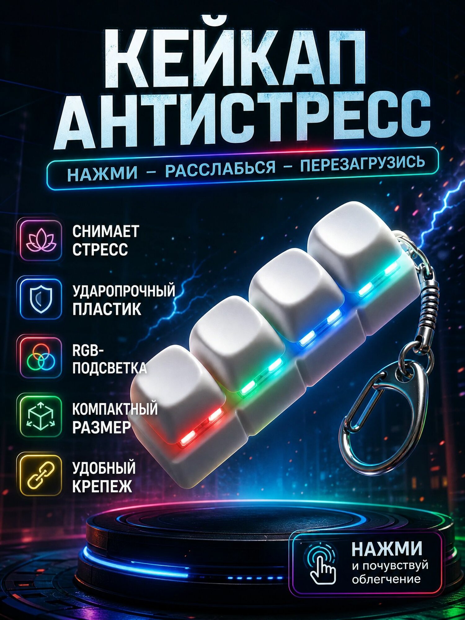 Клавиатура-кейкап брелок с LED подсветкой