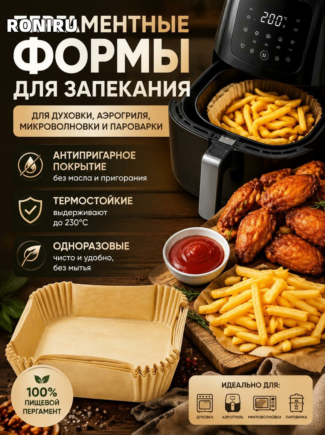 Пергаментные формы для запекания — антипригарные одноразовые формы для духовки, аэрогриля, микроволновки и пароварки