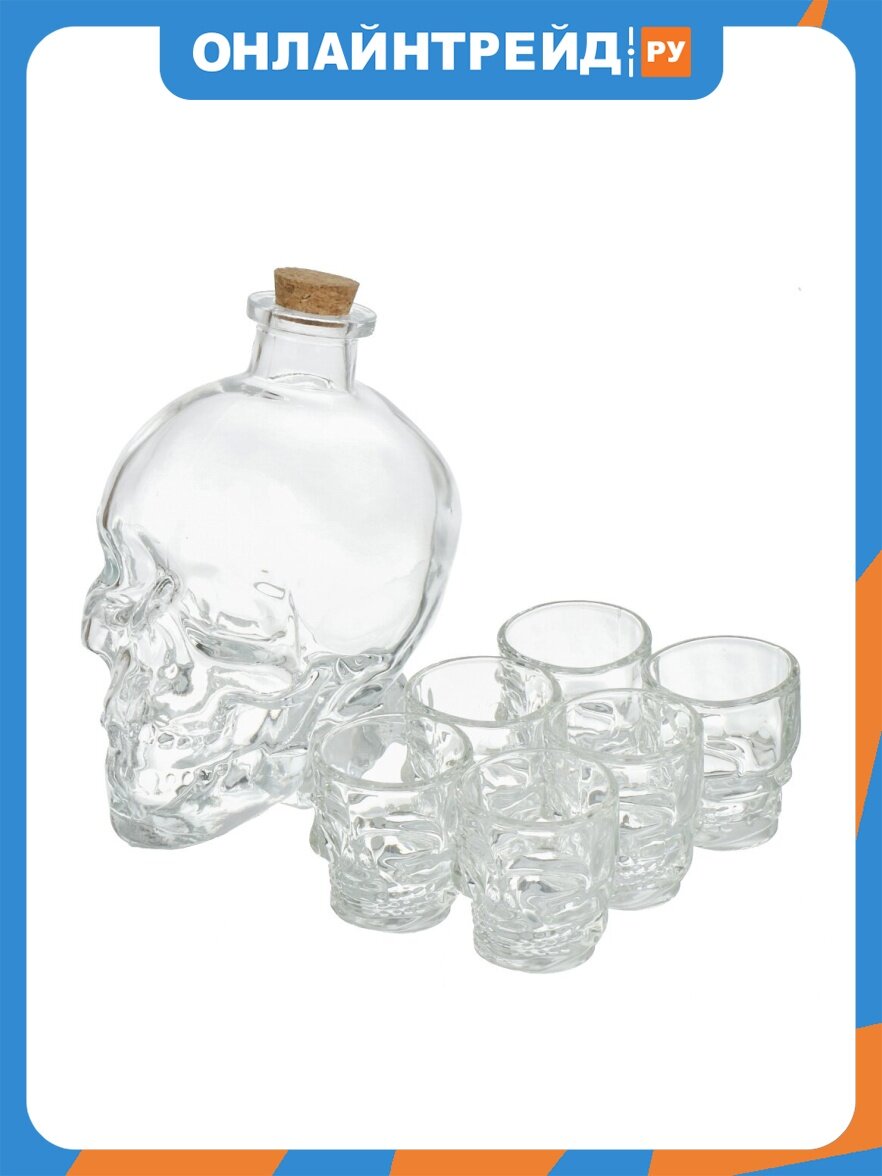 Набор для напитков Glasserie SKULL 7 предметов, штоф 800 мл + стопки 6 шт, 50 мл, стекло (GL002)