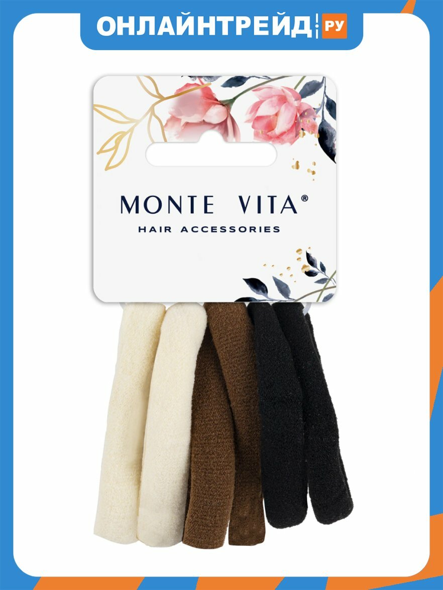 Резинки для волос Monte Vita 457045 мягкие, большие, чёрный, коричневый, бежевый 6 шт